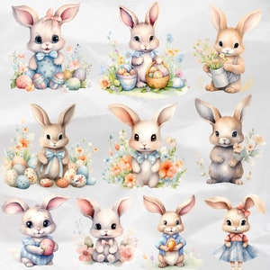 Watercolor Easter Clipart Bundle Easter Bunny Graphics Easter Eggs PNG ...