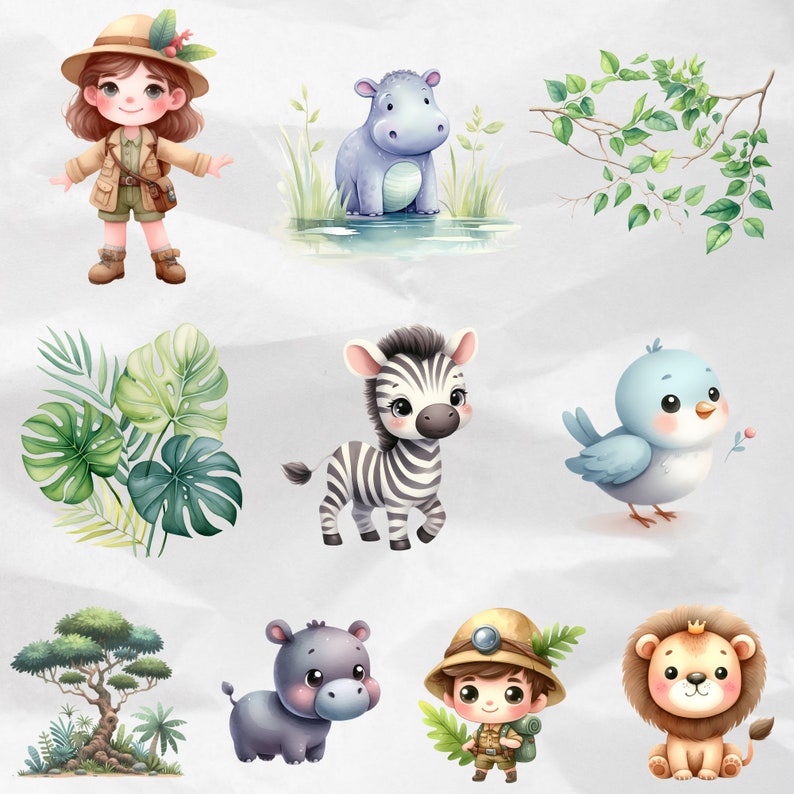 Safari Animals Clipart Watercolor Safari Animal PNG Cute Jungle ...
