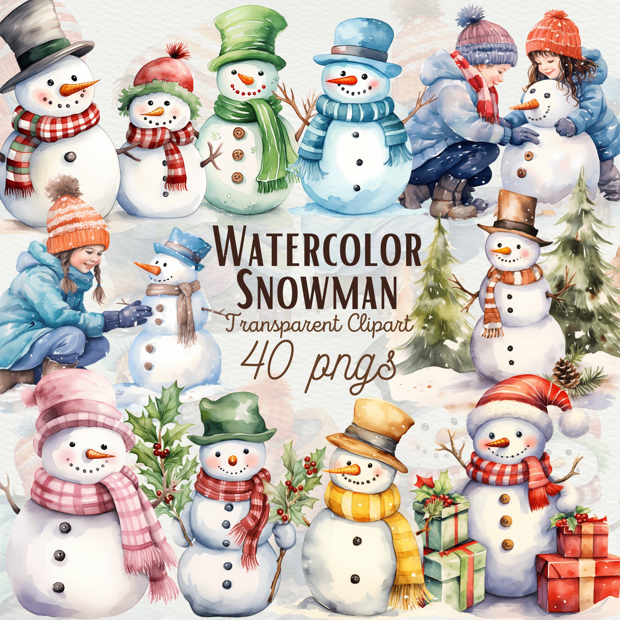 Watercolor Snowman Clipart Cute Snowman Graphics Christmas Design ...