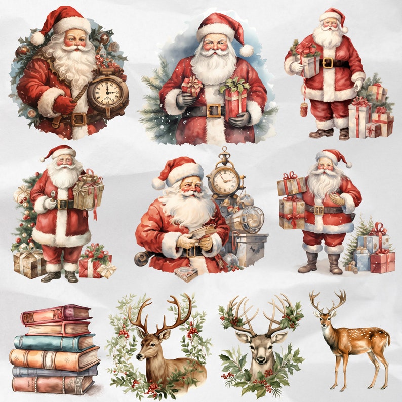 Watercolor Retro Vintage Christmas Clipart Bundle Winter Clipart ...