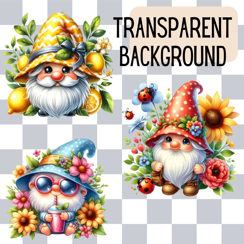 Summer Gnome Clipart Watercolor Gnome PNG Summer Clipart Floral Gnomes ...