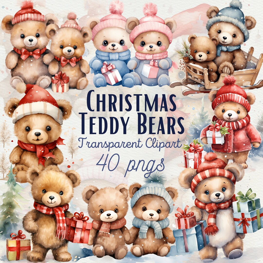 Cute Christmas Teddy Bear PNG Clipart Watercolor Teddy Bear Cliaprt ...