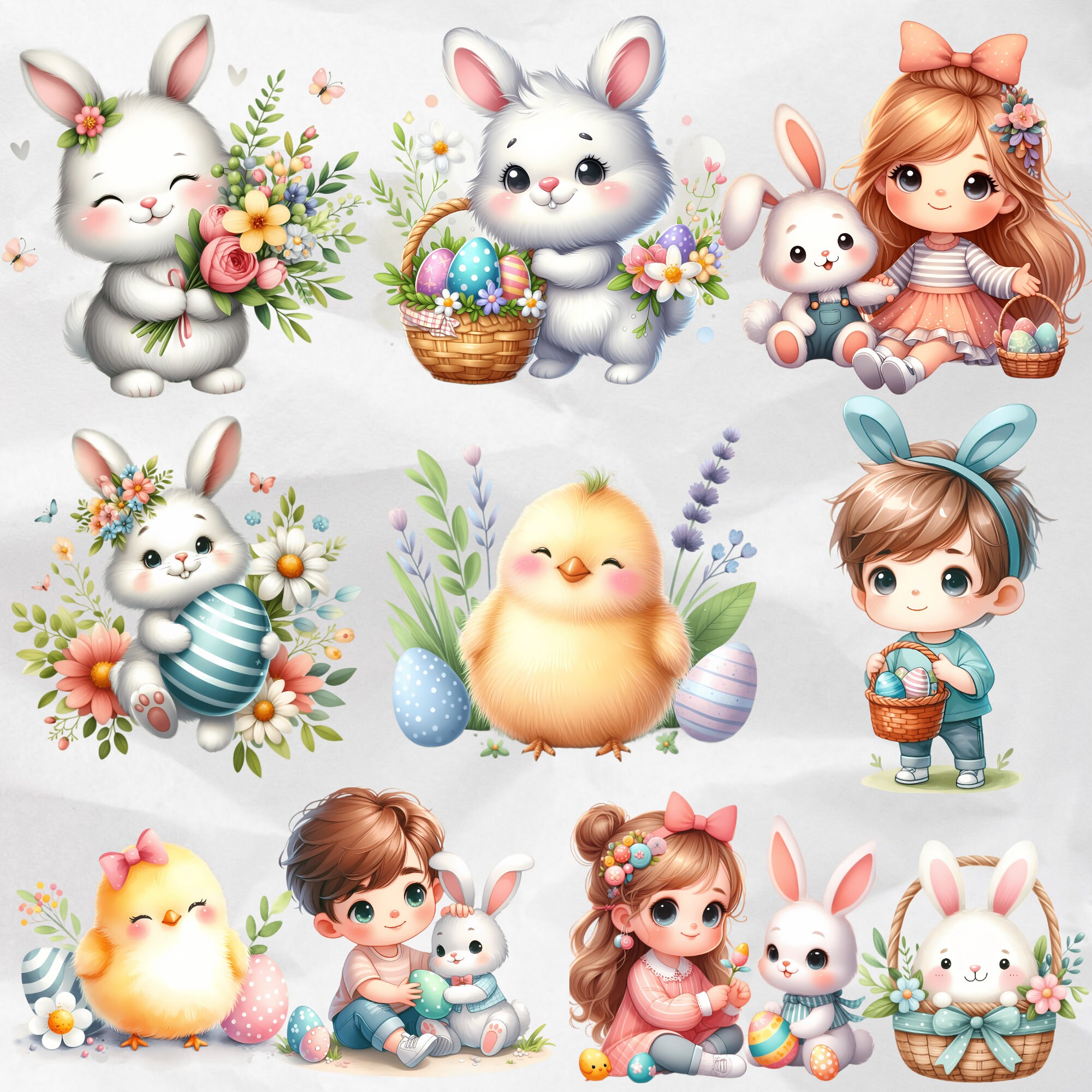 Watercolor Easter Clipart Bundle Easter Bunny Graphics Nursery Easter ...