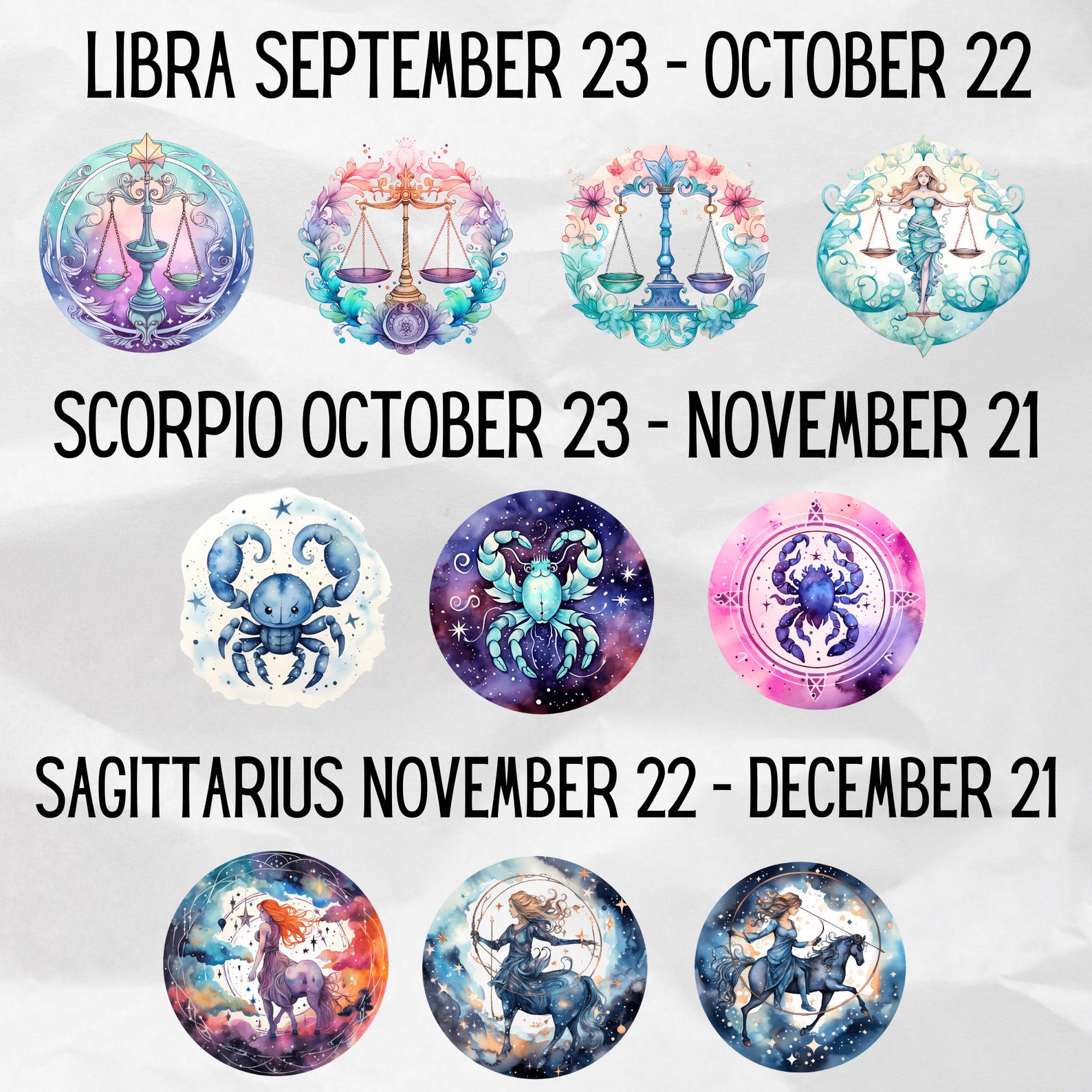 Watercolor Zodiac Sign Clipart Bundle: Astrology PNG Graphics ...