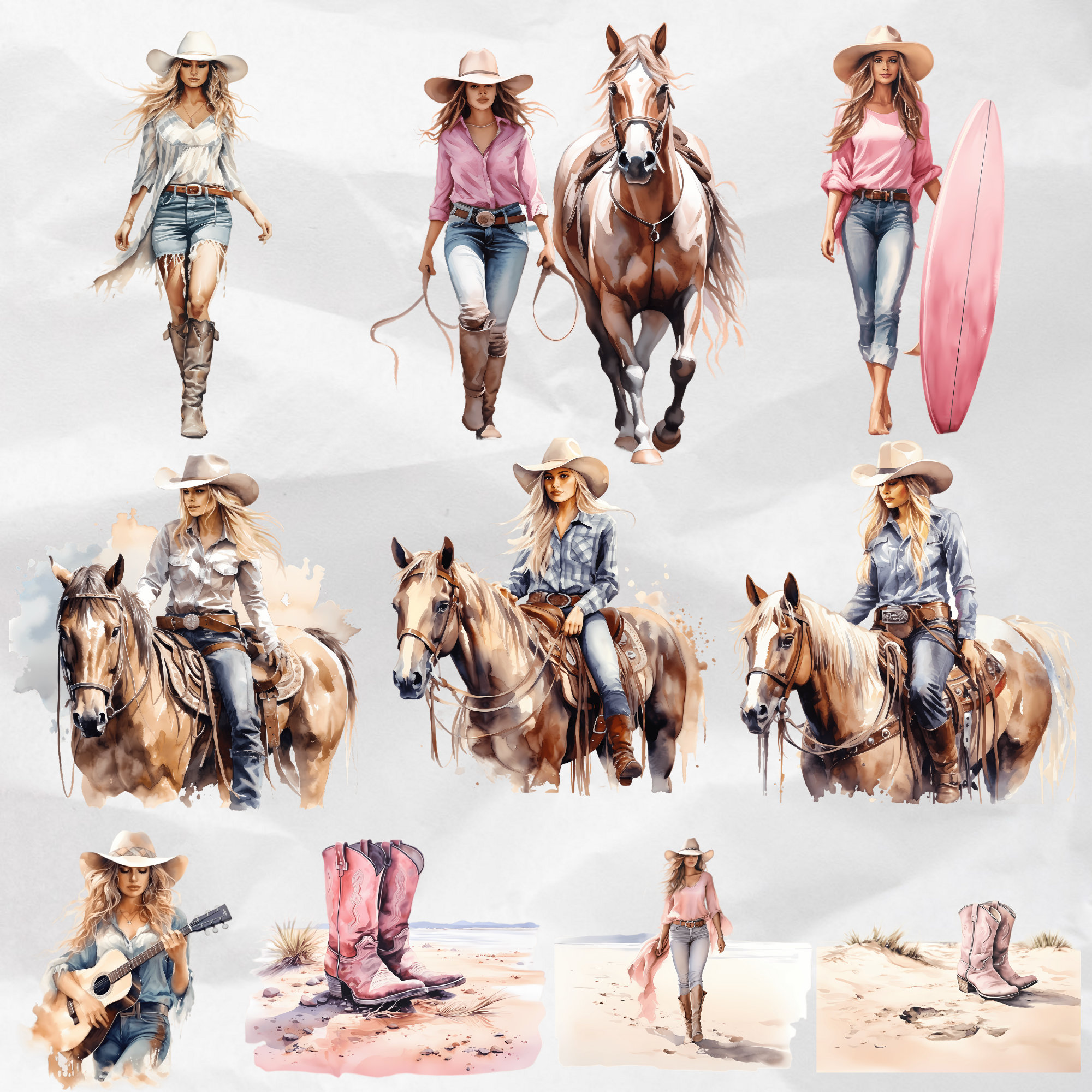 Watercolor Coastal Cowgirl Clipart Cowgirl Bachelorette Watercolor ...