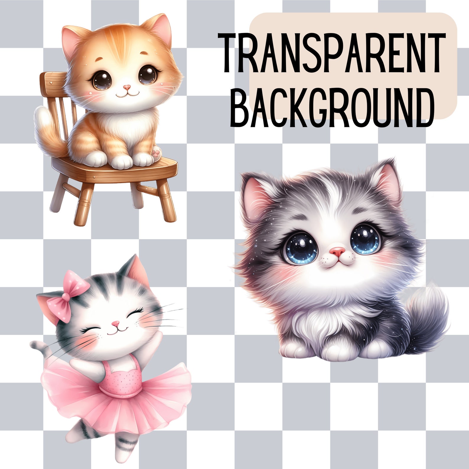 Watercolor Cute Cat Clipart Happy Cats Cartoon Cat PNG Baby Animals ...