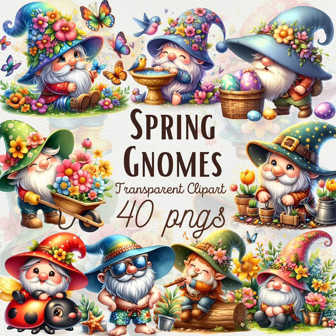 Watercolor Spring Gnome PNG Cute Flower Gnome Clipart Graphics ...