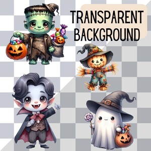 Cute Watercolor Halloween Characters Clipart Cute Ghost PNG Happy ...