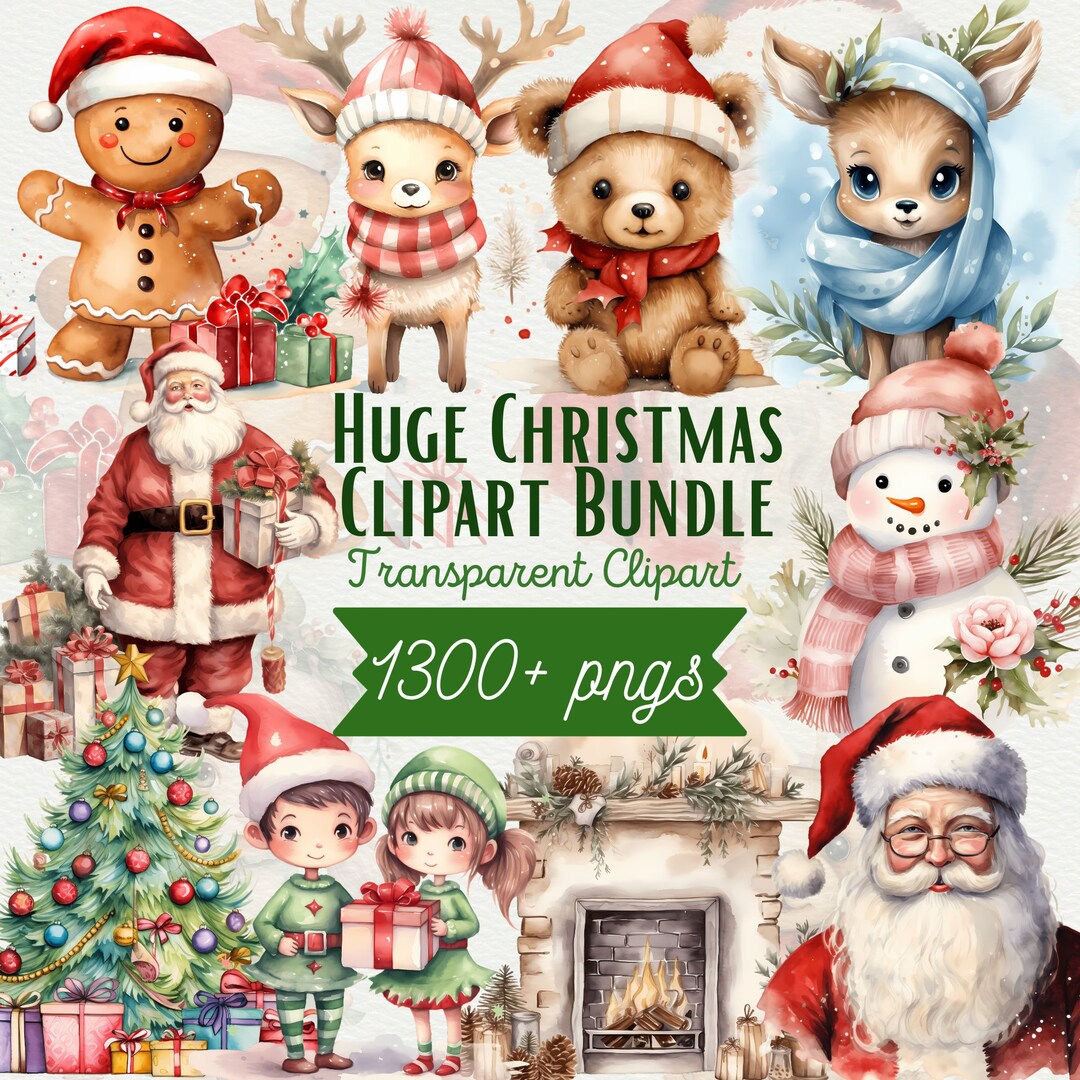 1300+ Watercolor Christmas Clipart Bundle, Winter PNG (commercial Use ...
