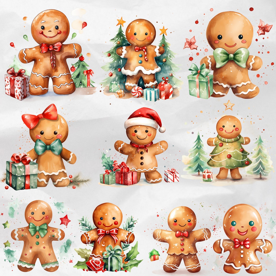 Gingerbread Man Clip Art Watercolor Christmas Man Clip Art - Etsy