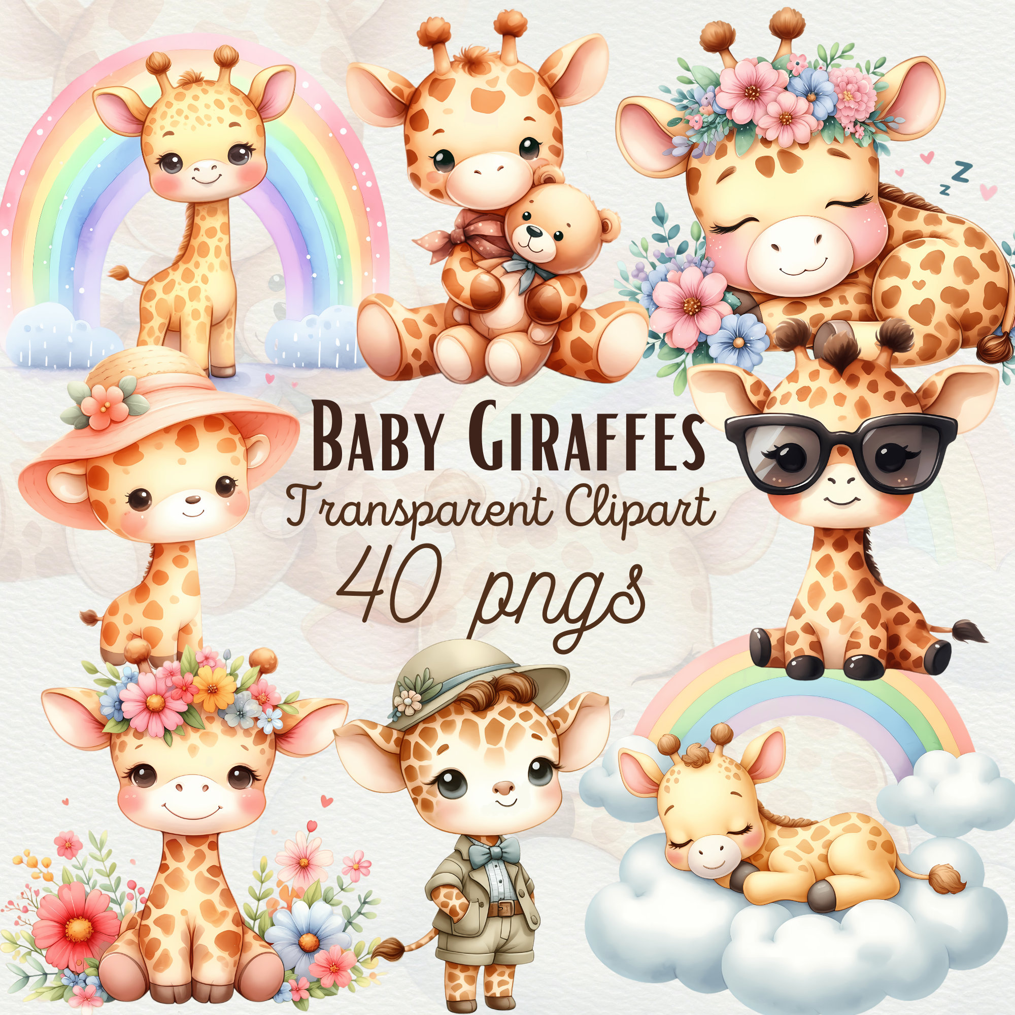 Watercolor Cute Giraffe Clipart Watercolor Baby Giraffe PNG Cute Safari ...