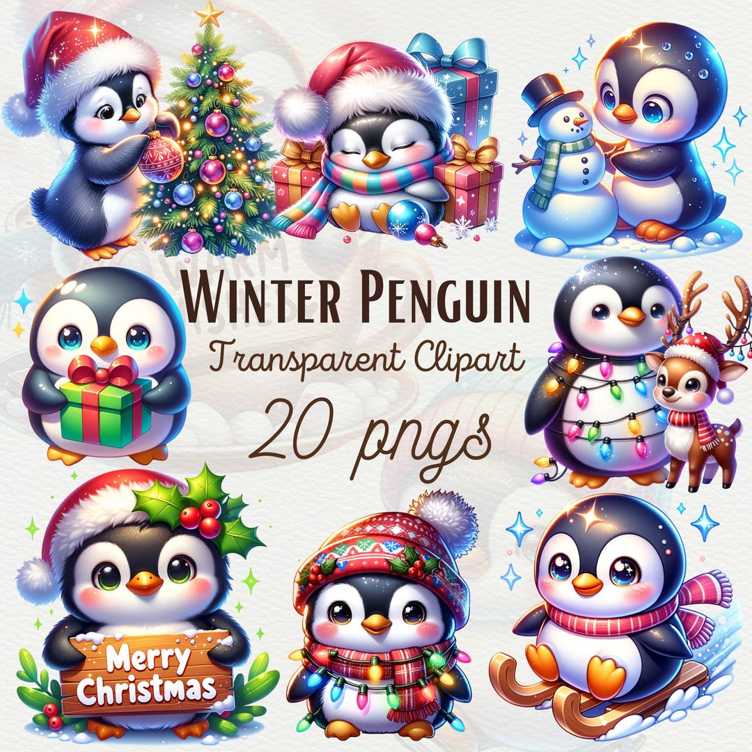 Cartoon Winter Penguin Clipart PNG - Cute Digital Graphics for Crafts ...