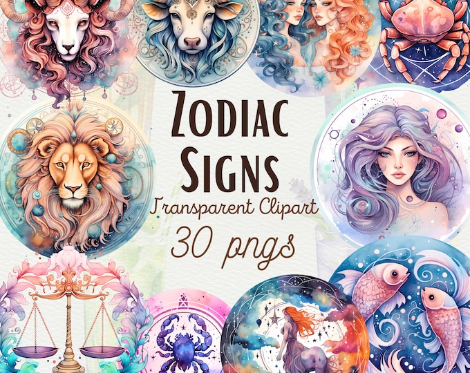 12 Zodiac Sign Clipart Bundle Zodiac JPG Images for Commercial Use Wall ...