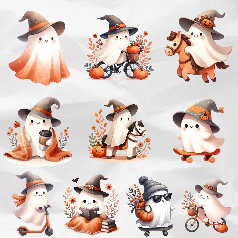Watercolor Cute Halloween Ghost Clipart Fall Ghost PNG Pastel Halloween ...