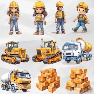 40 Watercolor Construction Clipart PNG Construction Site Vehicles ...
