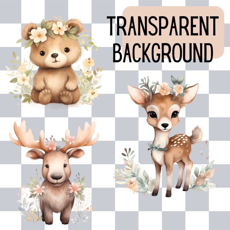 Boho Woodland Animals Clipart Cute Watercolor Animals Clipart Cute ...