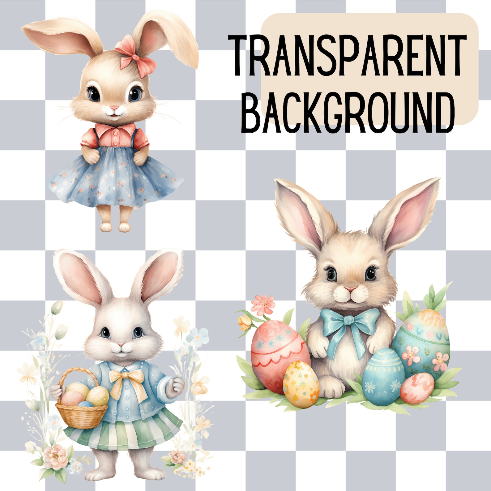 Watercolor Easter Clipart Bundle Easter Bunny Graphics Easter Eggs PNG ...