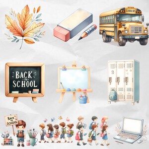 Watercolor Back to School Clipart Bundle School Bus Clipart Teacher ...