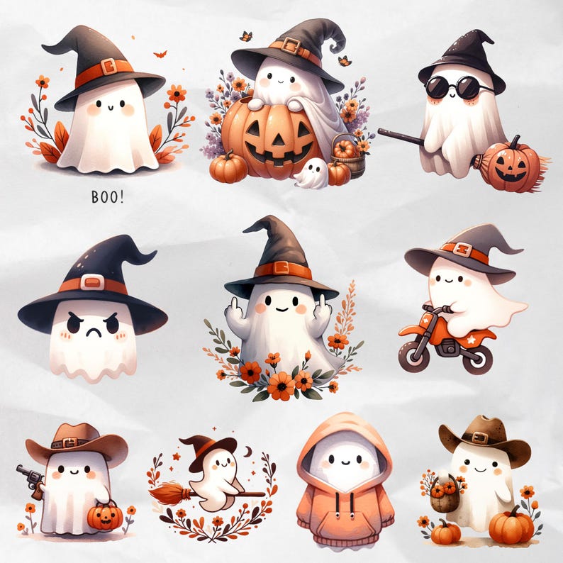 Watercolor Cute Halloween Ghost Clipart Fall Ghost PNG Pastel Halloween ...