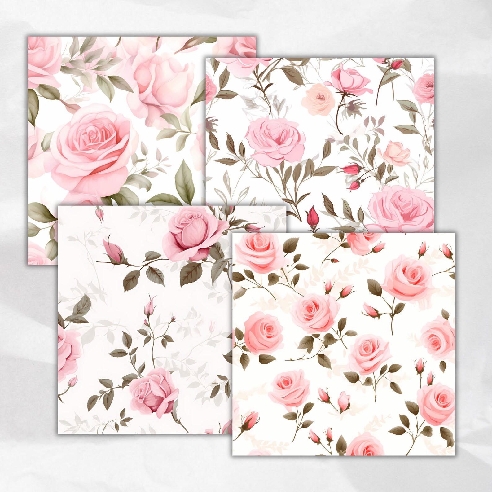 Vintage Watercolor Pink Roses Digital Paper Seamless Roses Pattern ...