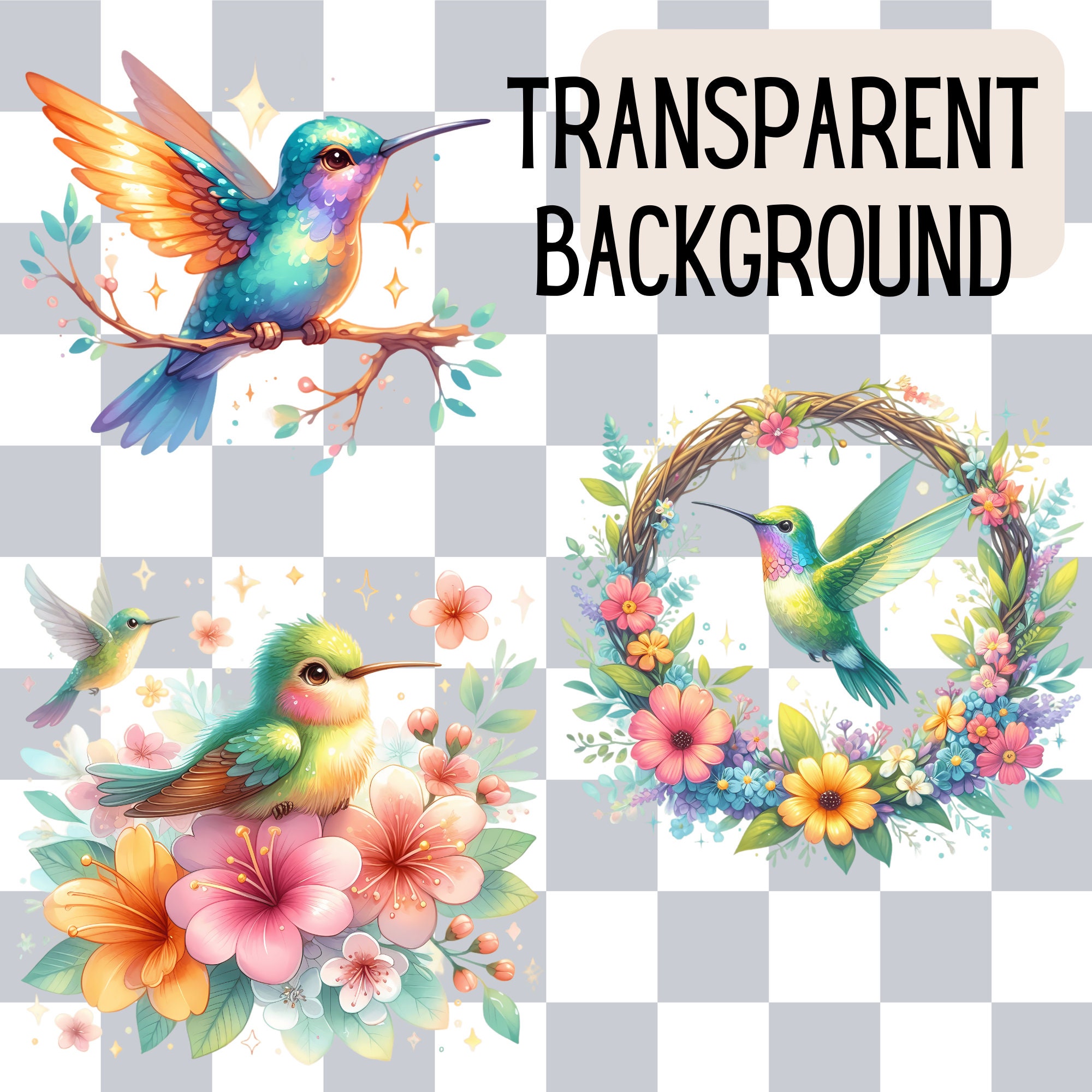 Watercolor Hummingbird Clipart Hummingbird PNG Floral Bird Clipart ...