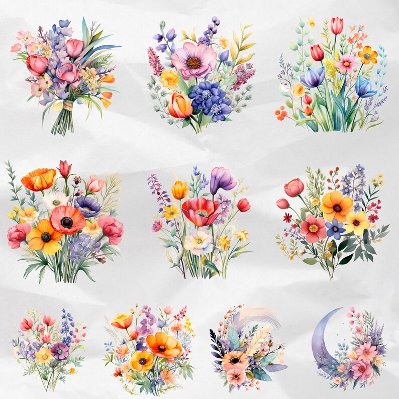 Watercolor Boho Flowers Clipart Wild Flower Clipart Floral Boho Clipart ...