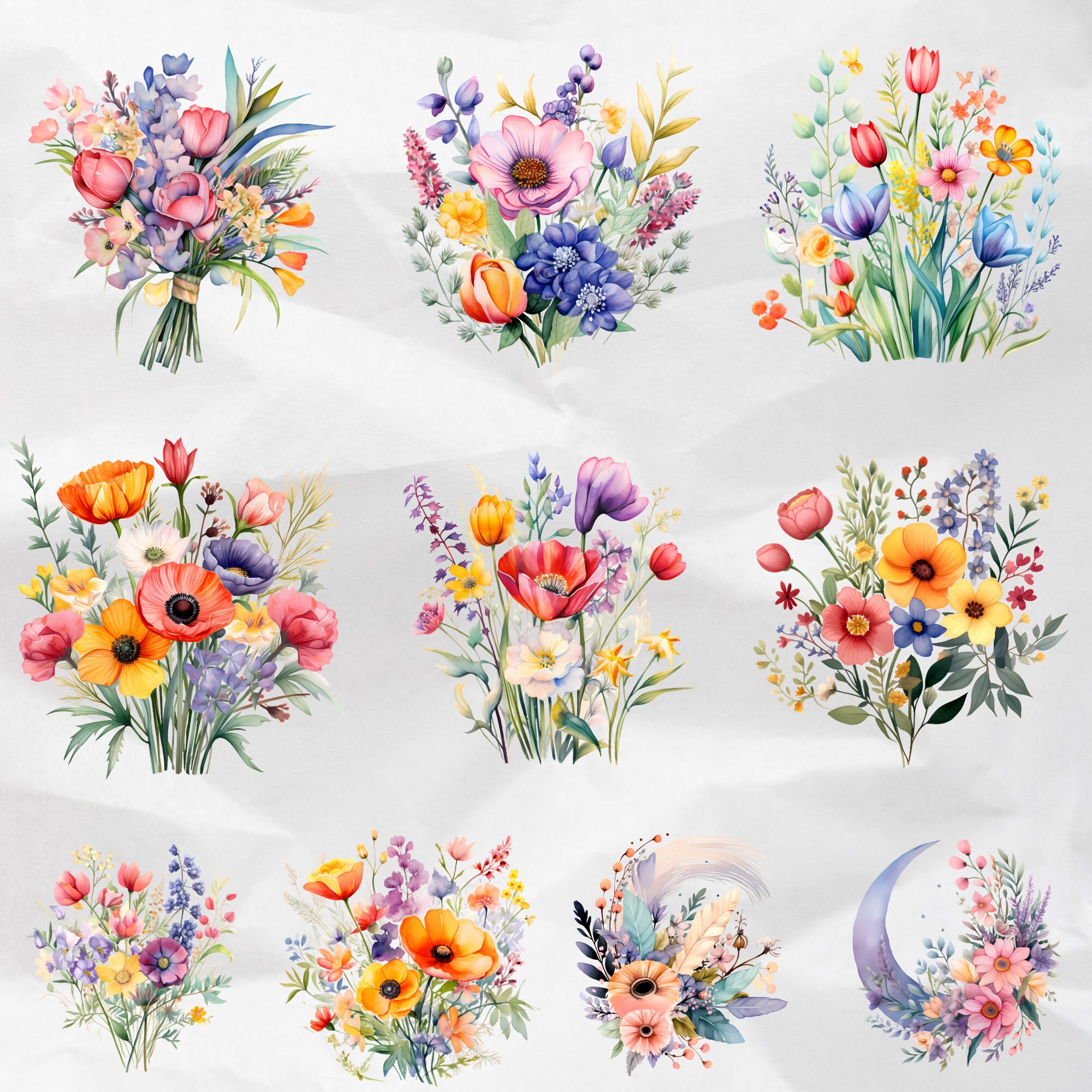 Watercolor Boho Flowers Clipart Wild Flower Clipart Floral Boho Clipart ...