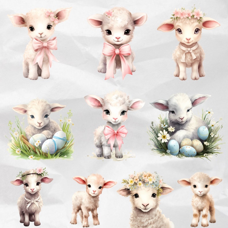 Watercolor Easter Lambs PNG Cute Lamb Clipart Baby Sheep Clipart Spring ...