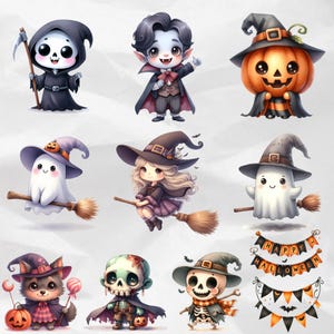 Cute Watercolor Halloween Characters Clipart Cute Ghost PNG Happy ...