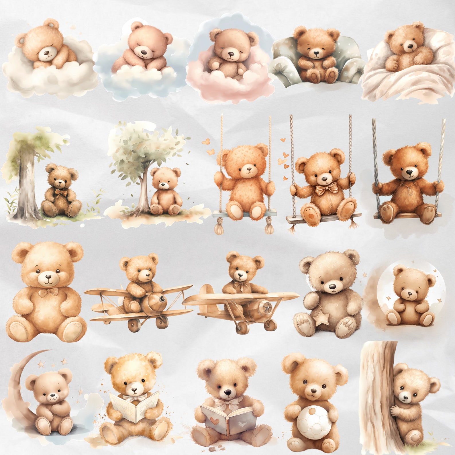 Watercolor Teddy Bear Clipart Sleeping Teddy Bear PNG Cute Teddy Bear ...