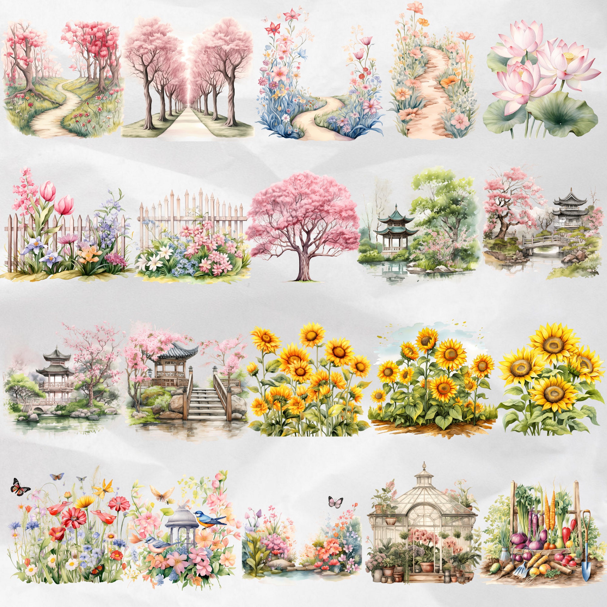 70 Watercolor Spring Gardens Clipart Spring Garden Graphics Painted ...