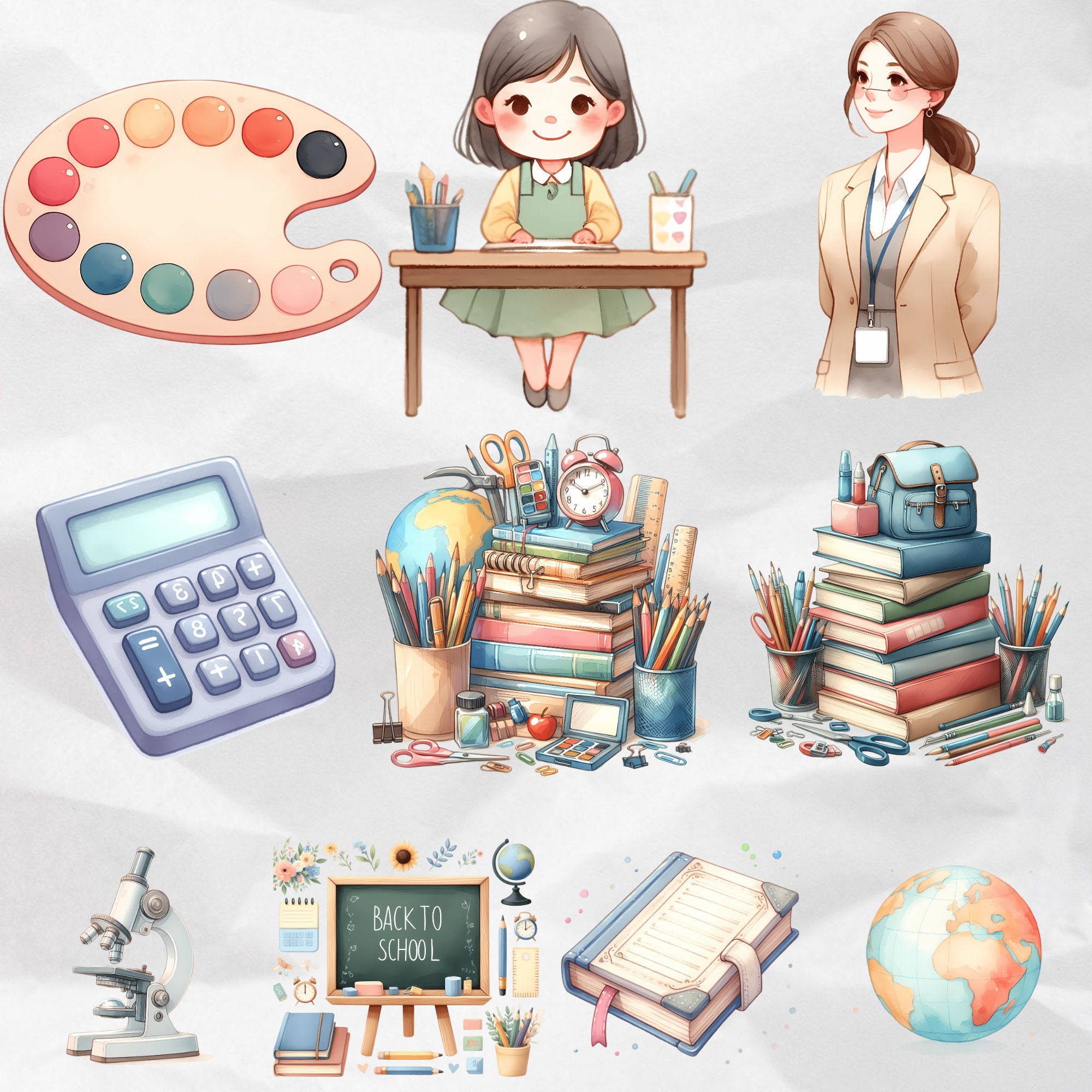 Watercolor Back to School Clipart Bundle School Bus Clipart Teacher ...