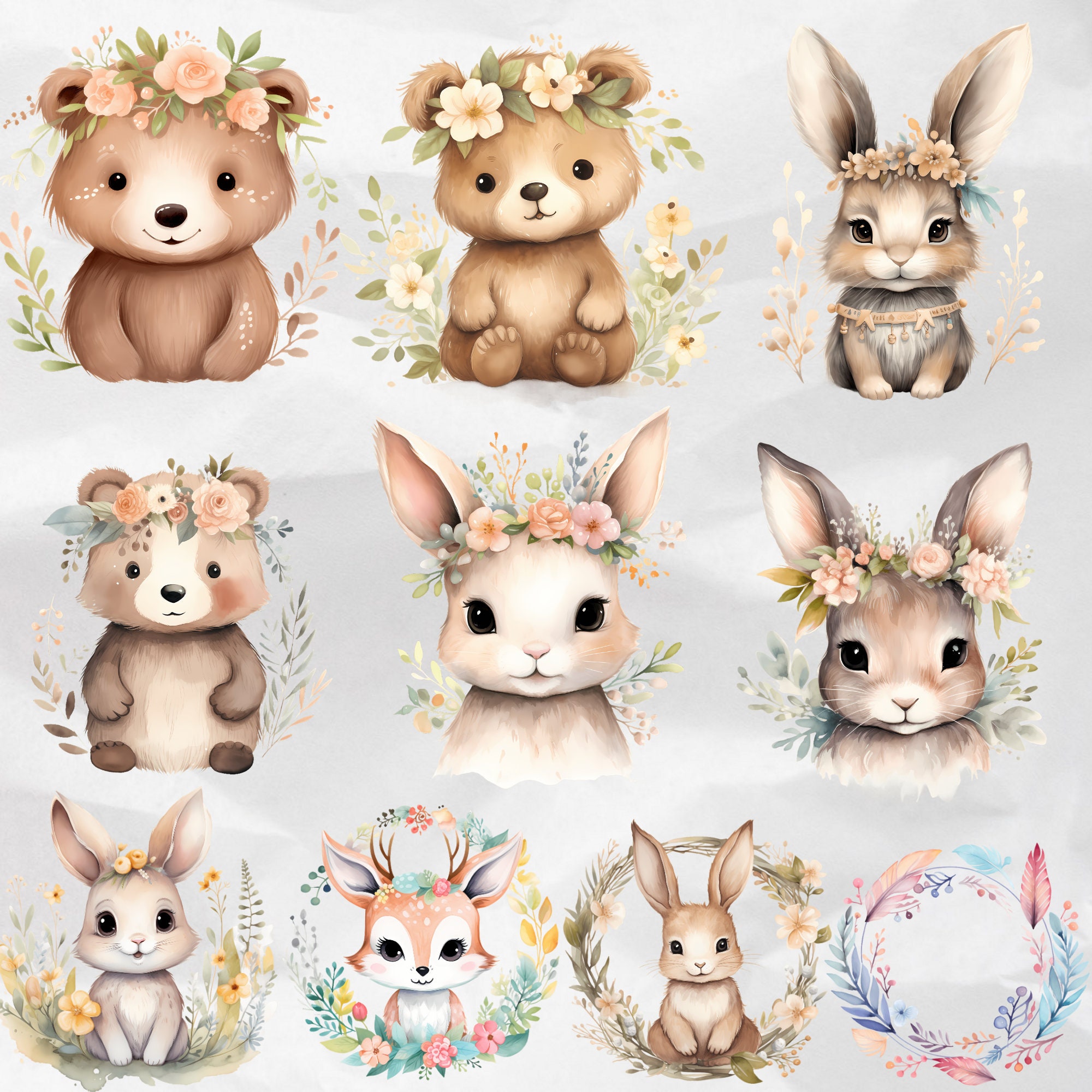 Boho Woodland Animals Clipart Cute Watercolor Animals Clipart Cute ...