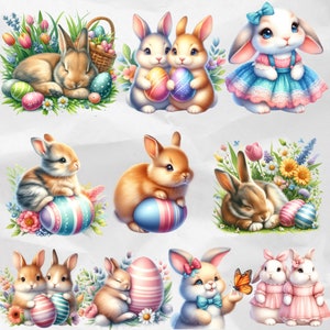 Watercolor Bunny Clipart Floral Spring Bunnies PNG Nursery Spring ...