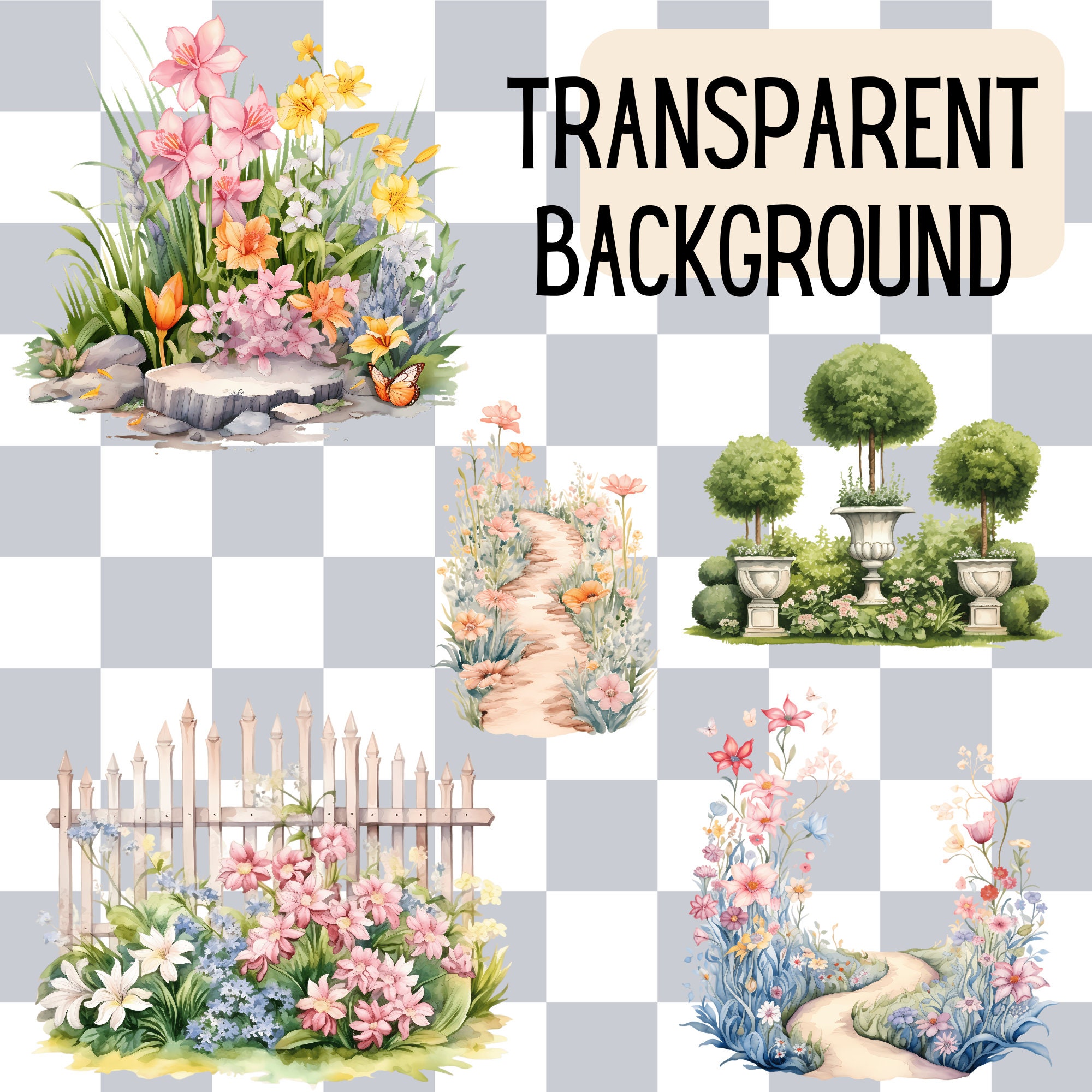 70 Watercolor Spring Gardens Clipart Spring Garden Graphics Painted ...