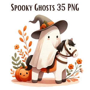 Watercolor Cute Halloween Ghost Clipart Fall Ghost PNG Pastel Halloween ...