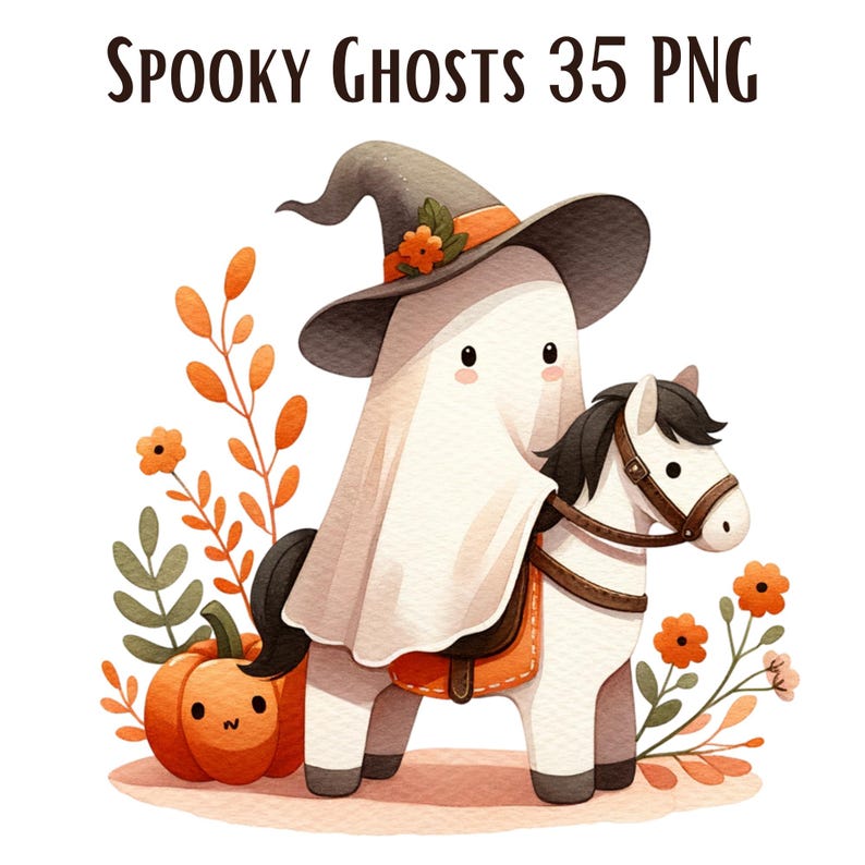 Watercolor Cute Halloween Ghost Clipart Fall Ghost PNG Pastel Halloween ...