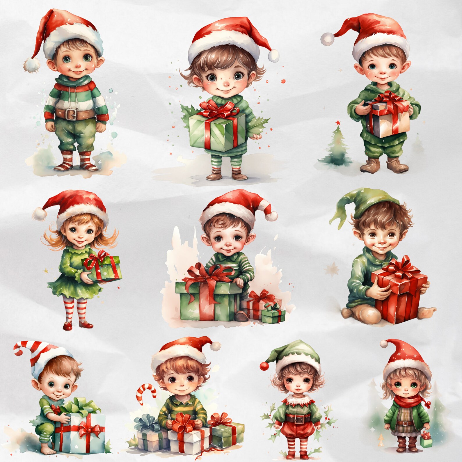 Christmas Elves Watercolor Clipart PNG Christmas Elf Clipart PNG ...