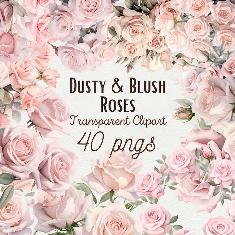 Dusty Rose Clipart Floral Rose PNG Graphic Watercolor Roses PNG Dusty ...