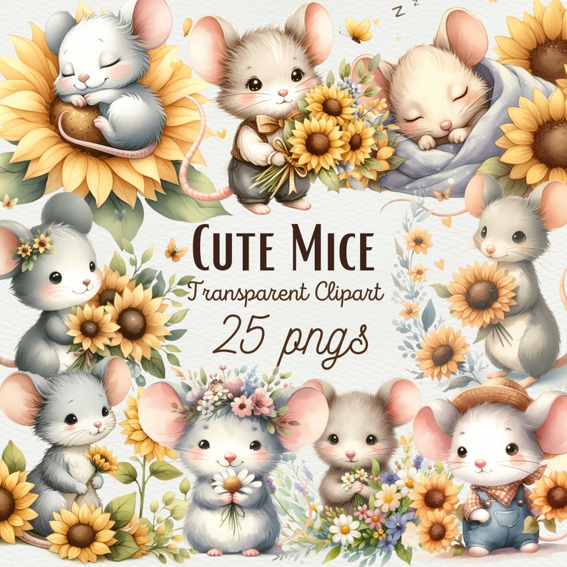 Watercolor Floral Mouse Clipart Summer Mouse PNG Clipart Watercolor ...