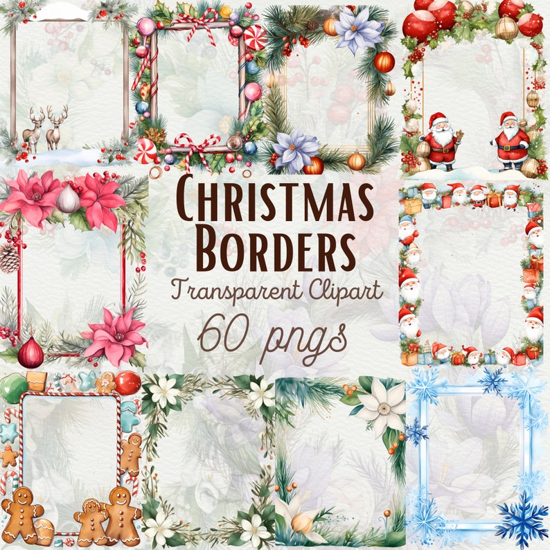Watercolor Christmas Border Clipart Winter Floral Frame PNG Watercolor ...