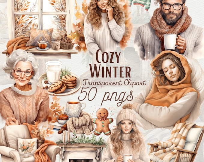 Cozy Winter Clipart Bundle Cozy Winter PNG Clipart Aquarelle Hiver Cozy ...