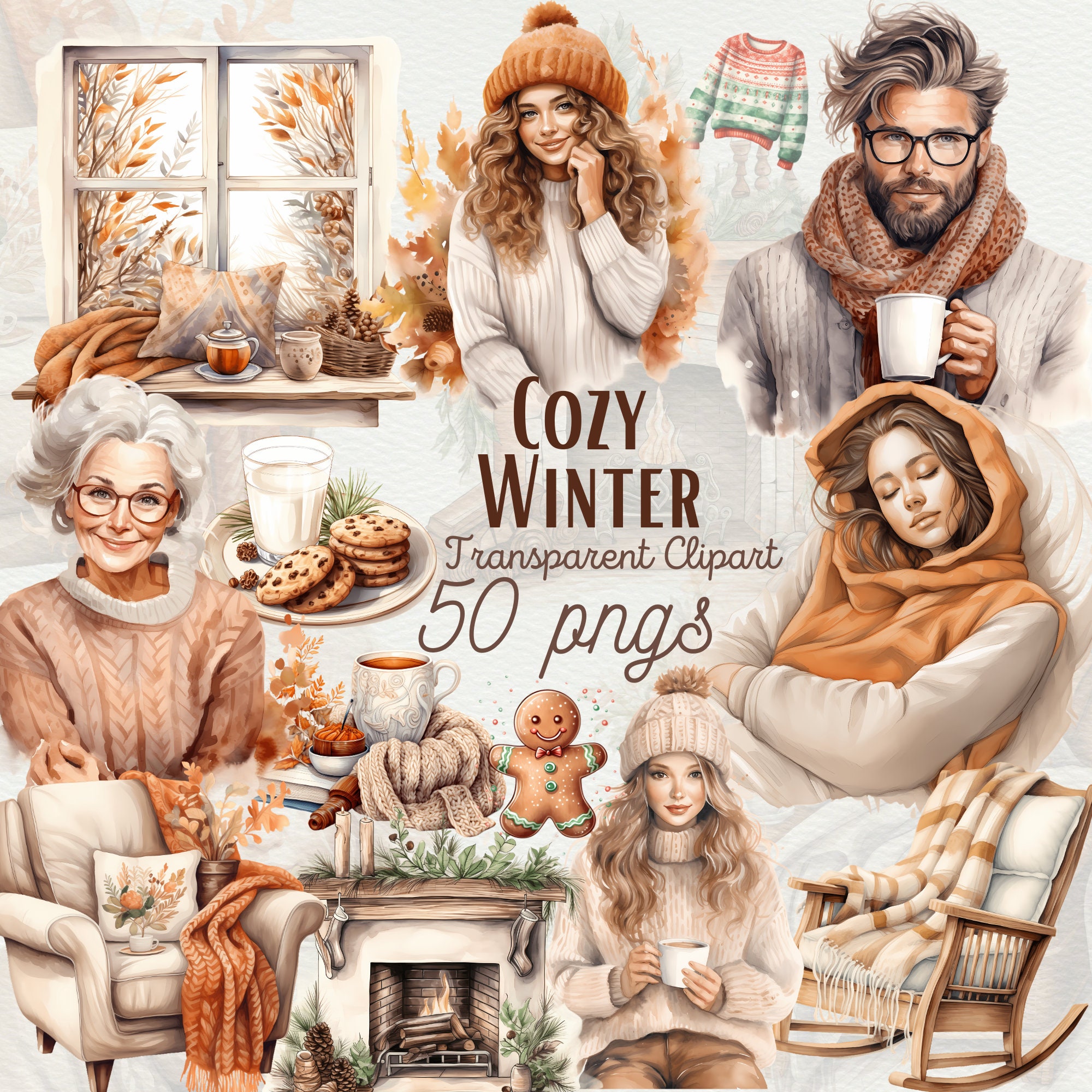 Cozy Winter Clipart Bundle Cozy Winter PNG Clipart Aquarelle Hiver Cozy ...