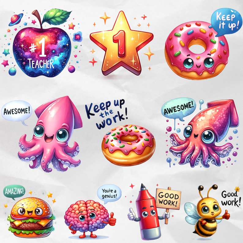 Watercolor Teacher Sticker Clipart School Graphics PNG Back to School ...