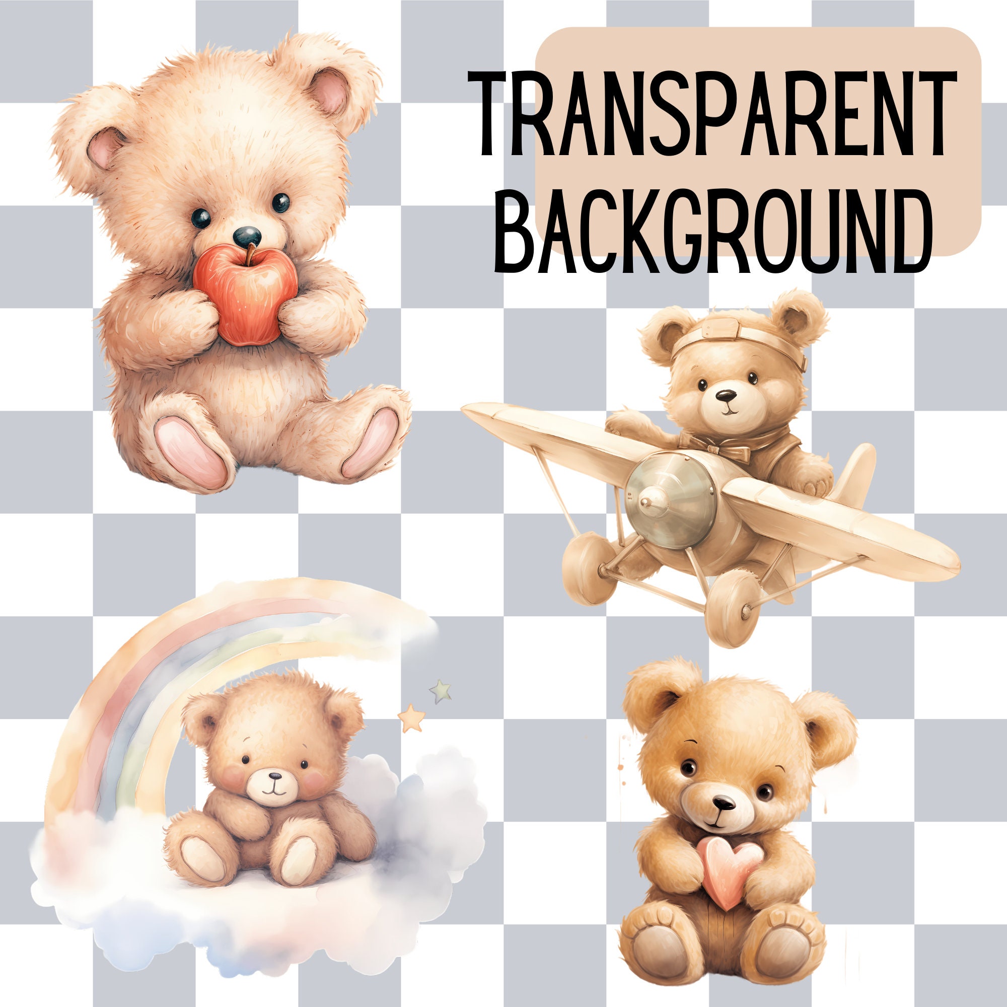 Watercolor Teddy Bear Clipart Sleeping Teddy Bear PNG Cute Teddy Bear ...