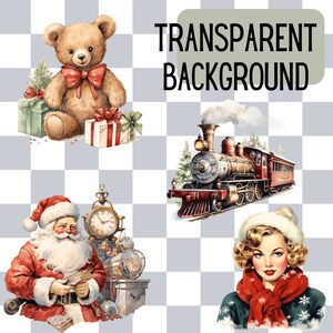 Watercolor Retro Vintage Christmas Clipart Bundle - Festive Holiday ...