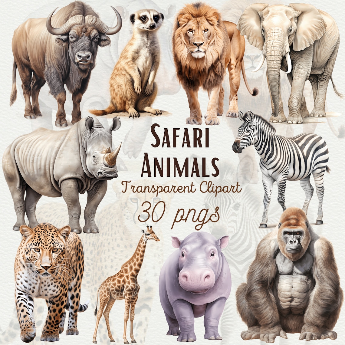 Watercolor Safari Animals Clipart Safari Baby Animals Jungle Animals ...