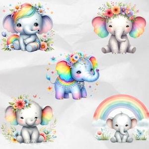 22 Baby Elephant Clipart Rainbow Elephant PNG Bundle Baby Shower Cute ...