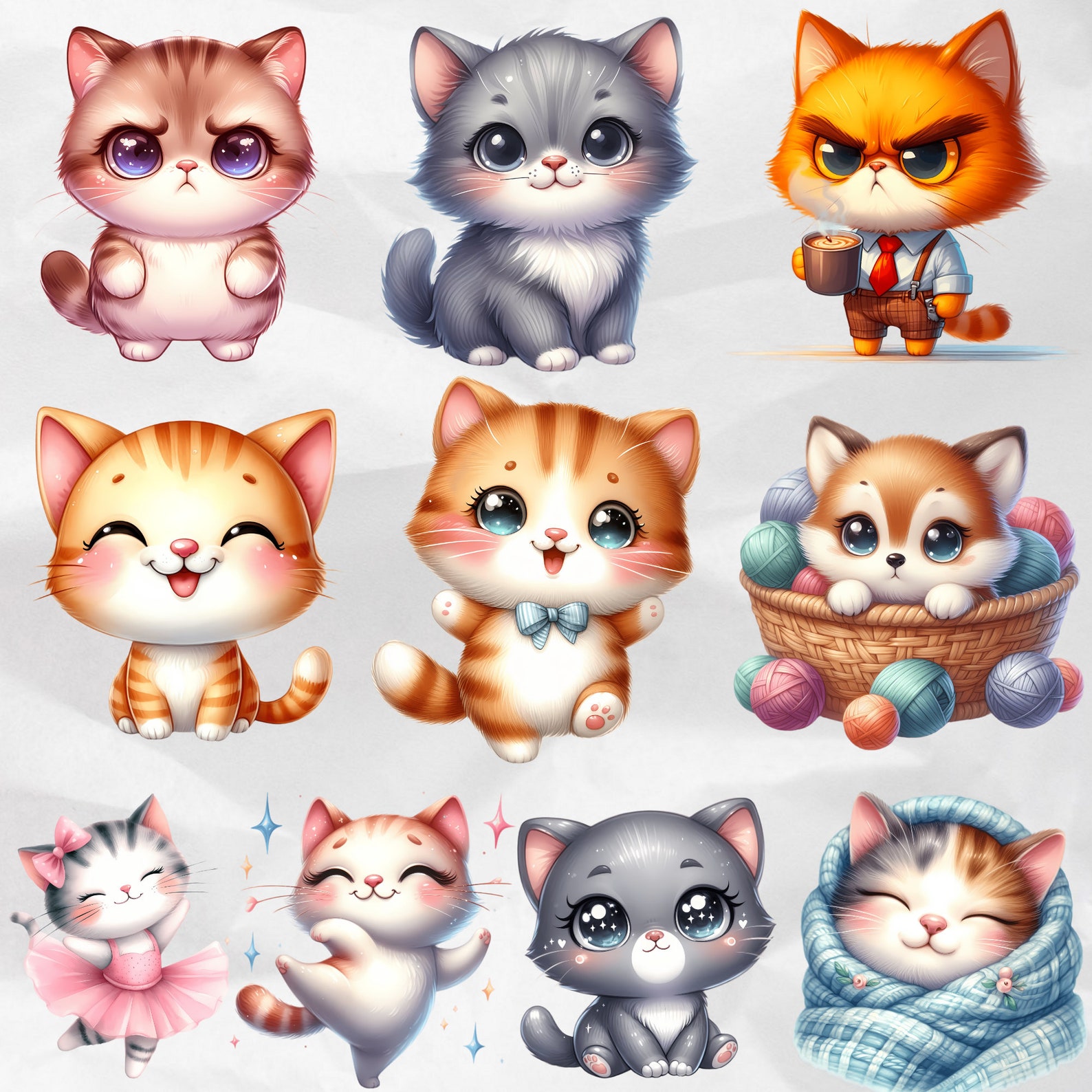 Watercolor Cute Cat Clipart Happy Cats Cartoon Cat PNG Baby Animals ...