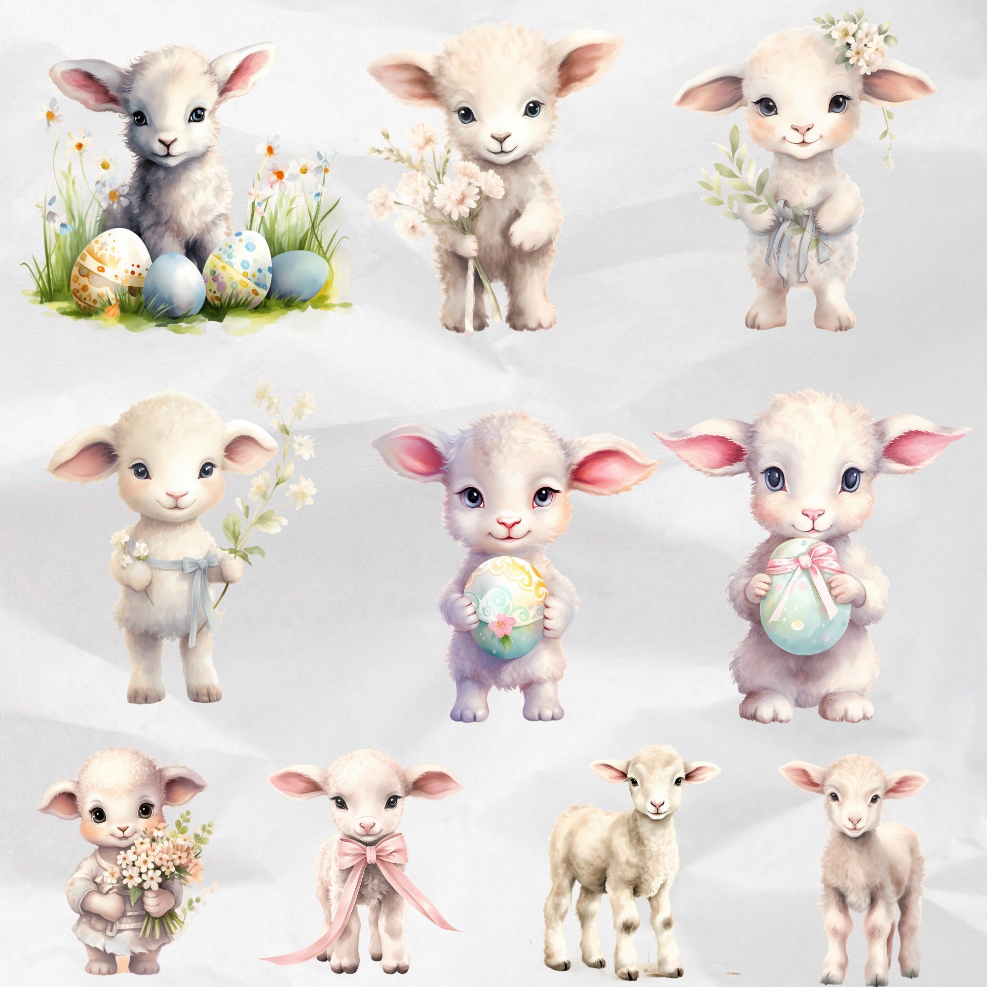 Watercolor Easter Lambs PNG Cute Lamb Clipart Baby Sheep Clipart Spring ...